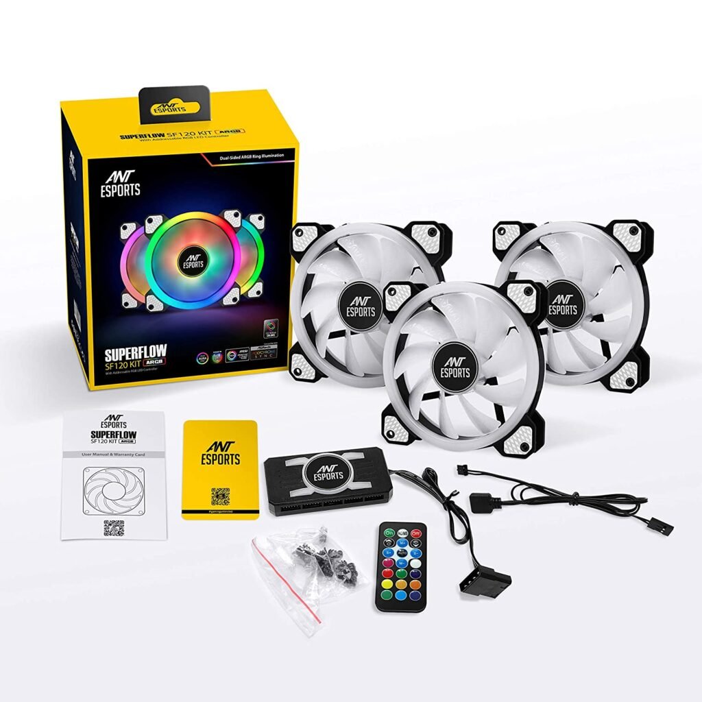 Ant Esports Superflow 120 KIT ARGB Case Fan/Cooler Pack of 3 ARGB Fan ...
